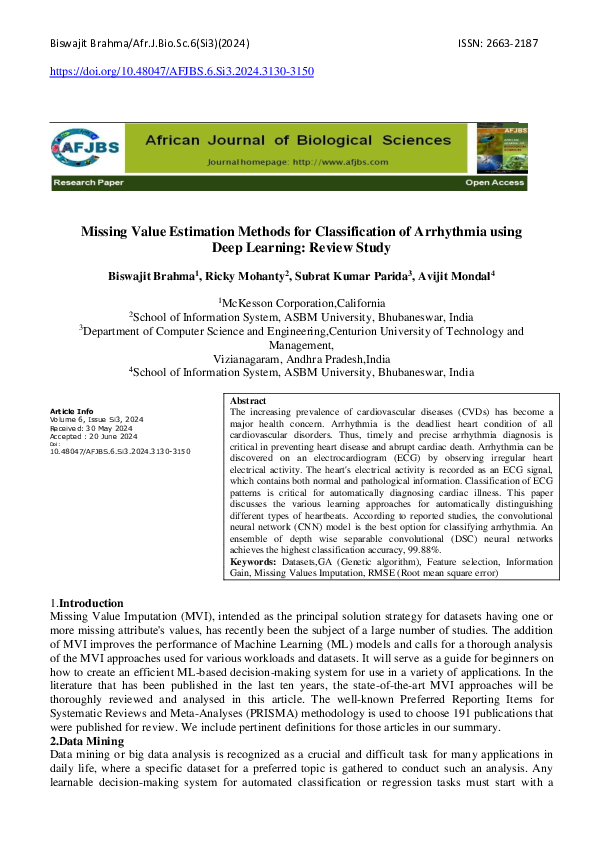 (PDF) Missing Value Estimation Methods for Classification of Arrhythmia using Deep Learning ...