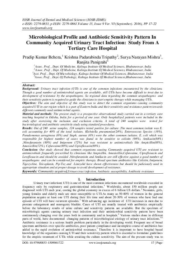 (PDF) Microbiological Profile and Antibiotic Sensitivity Pattern In Community Acquired Urinary ...