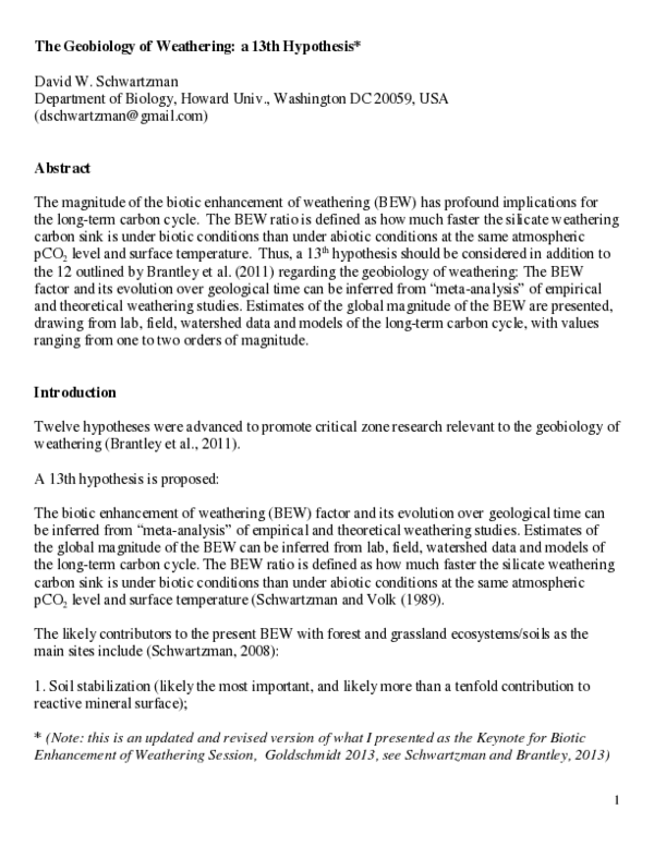 (PDF) The Geobiology of Weathering: a 13th Hypothesis