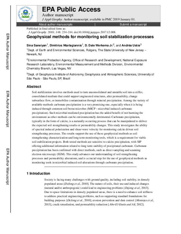 (PDF) Geophysical methods for monitoring soil stabilization processes