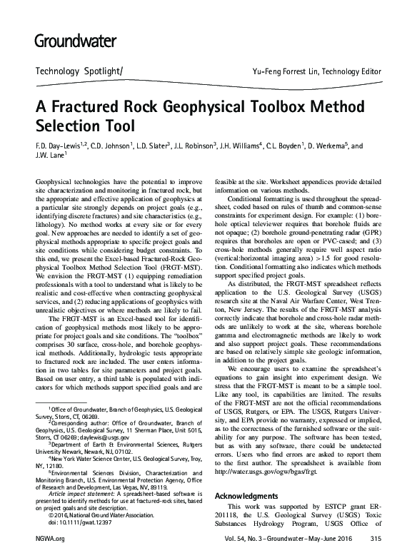 (PDF) A Fractured Rock Geophysical Toolbox Method Selection Tool