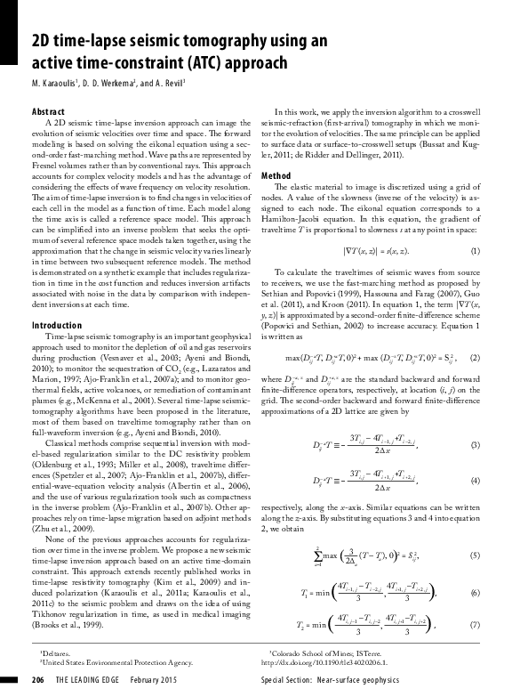 (PDF) 2D time-lapse seismic tomography using an active time-constraint ...