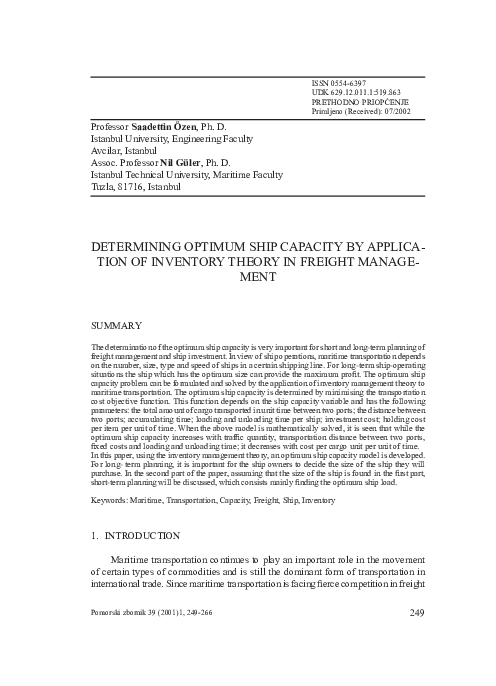 (PDF) Determining Optimum Ship Capacity by Application of Inventory ...