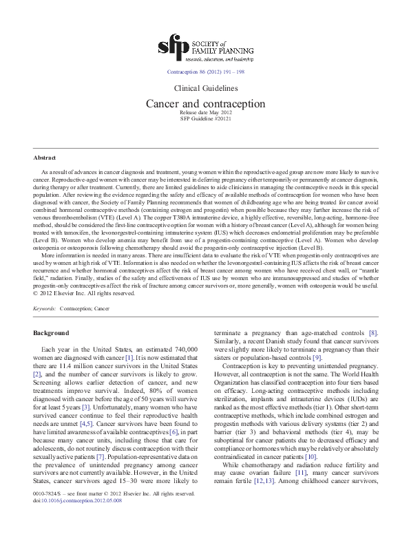 (PDF) Cancer and contraception