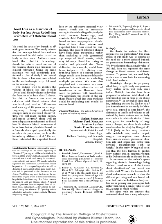 (PDF) Blood Loss as a Function of Body Surface Area