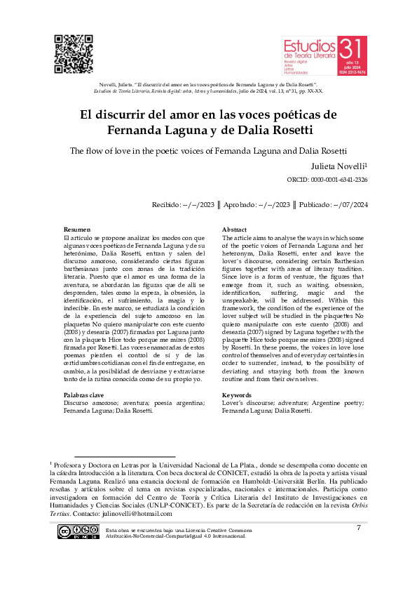 (PDF) El discurrir del amor en las voces poéticas de Fernanda Laguna y de Dalia Rosetti