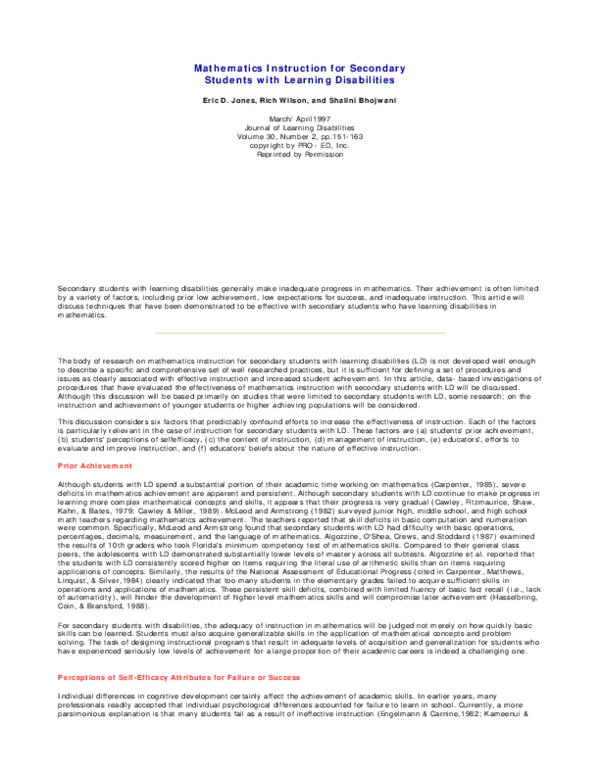 (PDF) Mathematics Instruction for Secondary Students with Learning ...