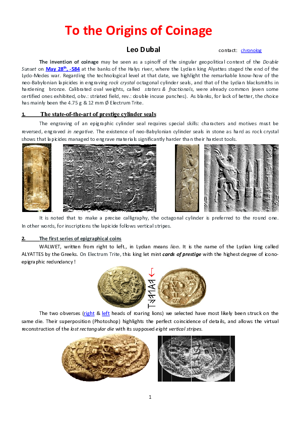 (PDF) To the Origin of Coinage