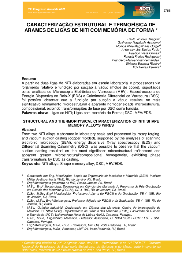 (PDF) Caracterização Estrutural e Termofísica De Arames De Ligas De ...