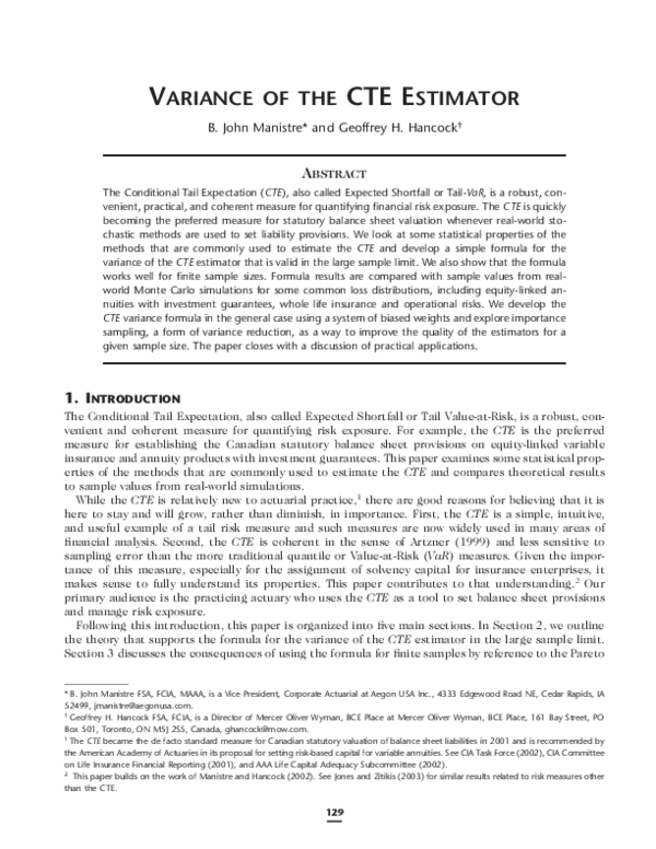 (PDF) Variance of the CTE Estimator