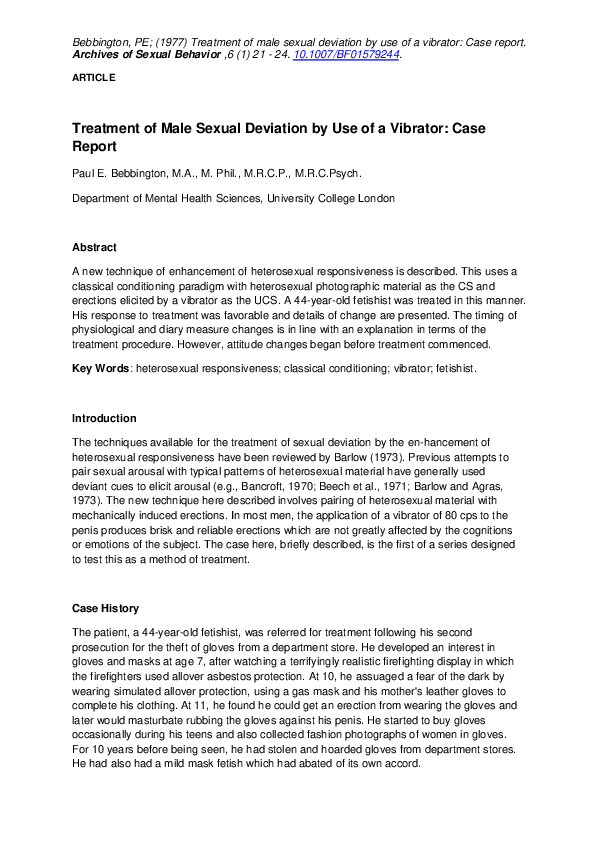 (PDF) Treatment of male sexual deviation by use of a vibrator: Case report