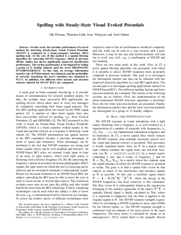 (PDF) Spelling with Steady-State Visual Evoked Potentials