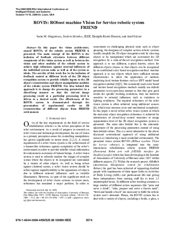 (PDF) ROVIS: Robust machine vision for service robotic system FRIEND