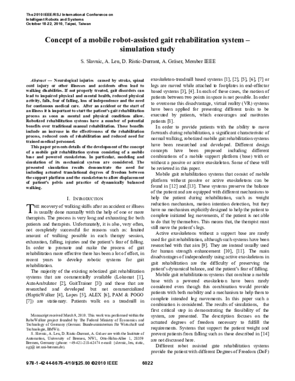(PDF) Concept of a mobile robot-assisted gait rehabilitation system — Simulation study