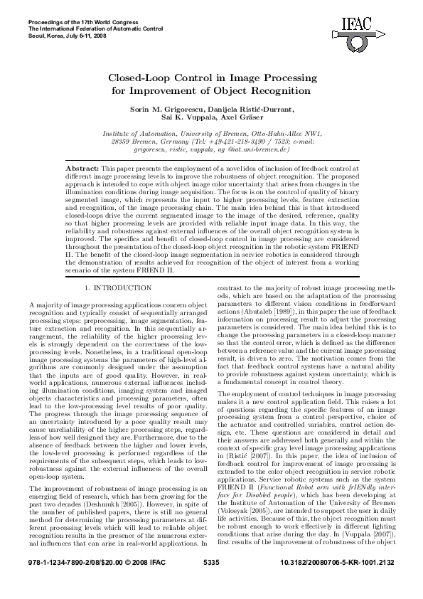 (PDF) Closed-Loop Control in Image Processing for Improvement of Object Recognition
