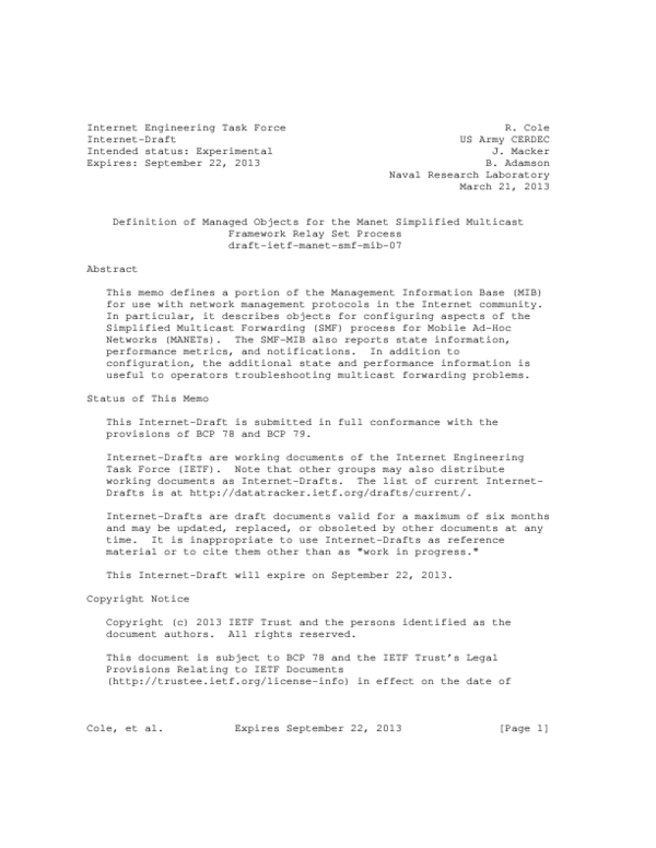 (PDF) Managed Objects for MANET Multicast MIB