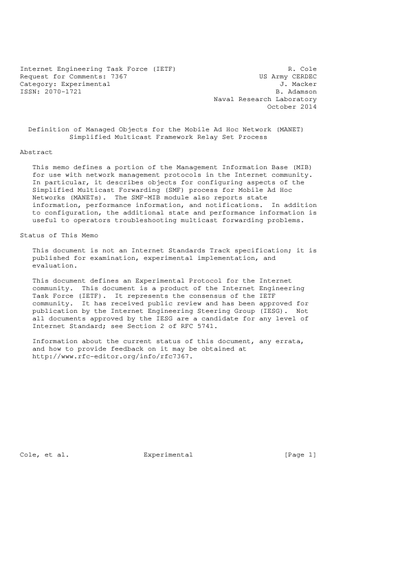 (PDF) Definition of Managed Objects for the Mobile Ad Hoc Network (MANET) Simplified Multicast ...