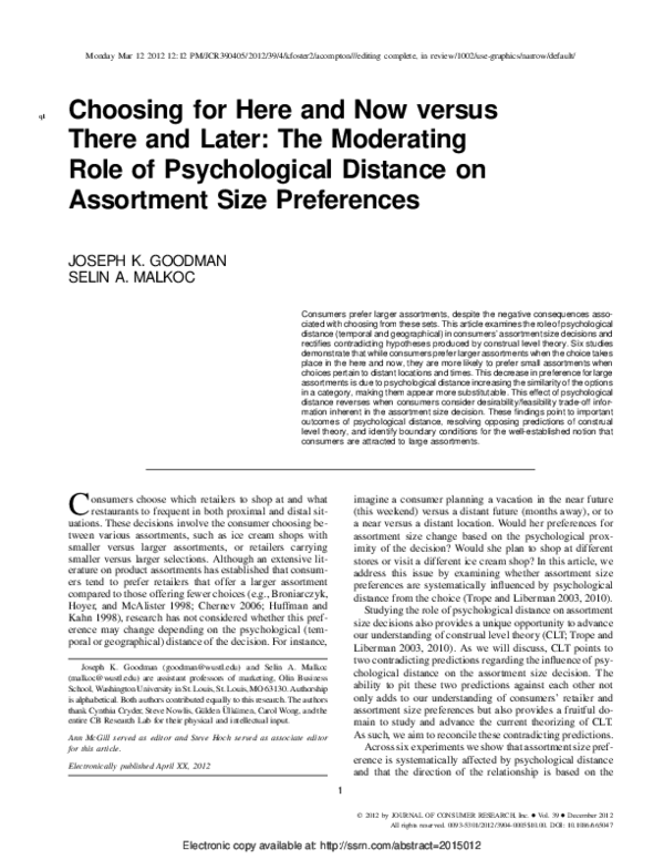 (PDF) Choosing Here and Now vs. There and Later: The Moderating Role of ...