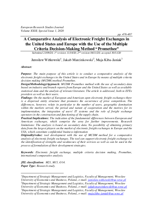 (PDF) A Comparative Analysis of Electronic Freight Exchanges in the ...