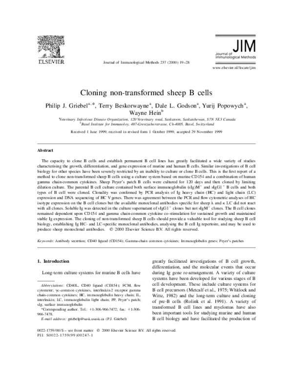 (PDF) Cloning non-transformed sheep B cells