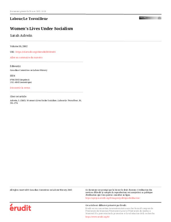 (PDF) Women's Lives under Socialism