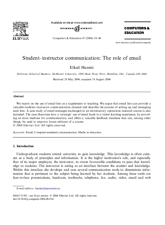 (PDF) Student–instructor communication: The role of email