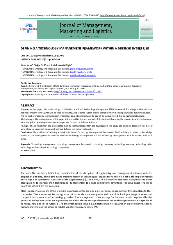 (PDF) Defining a technology management framework within a defense ...