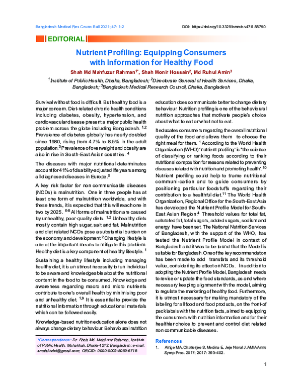 (PDF) Nutrient Profiling: Equipping Consumers with Information for ...
