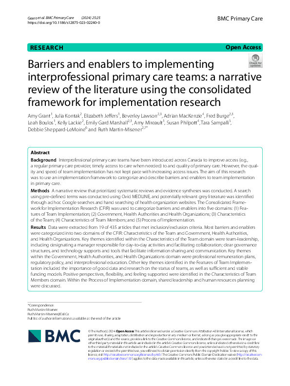 (PDF) Barriers and enablers to implementing interprofessional primary care teams: a narrative ...