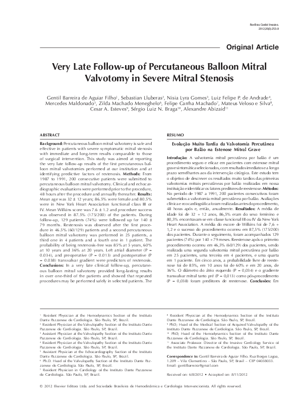 (PDF) Very Late Follow-up of Percutaneous Balloon Mitral Valvotomy in ...