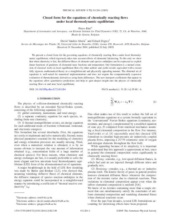 (PDF) Closed form for the equations of chemically reacting flows under ...