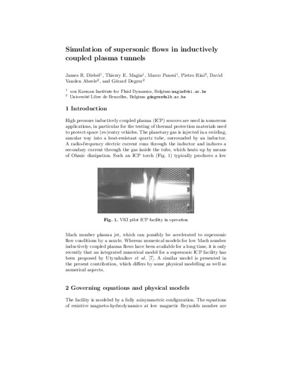 (PDF) Simulation of Supersonic Flows in Inductively Coupled Plasma Tunnels