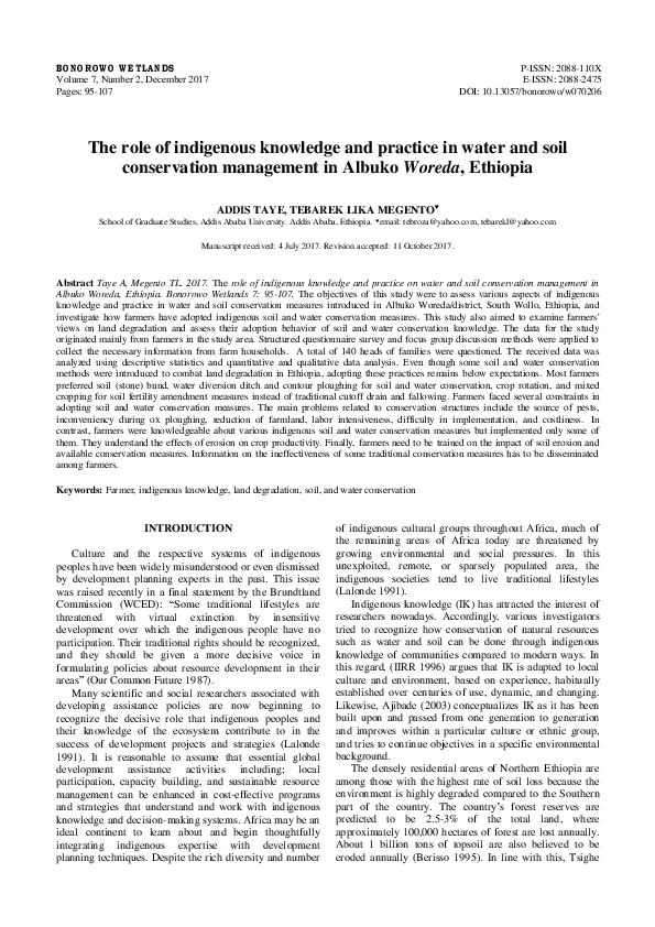 (PDF) The role of indigenous knowledge and practice on water and soil ...