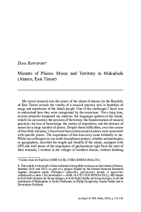 (PDF) Masters of Places: Music and Territory in Makadade (Atauro, East ...