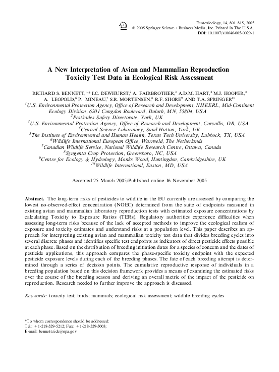 (PDF) A New Interpretation of Avian and Mammalian Reproduction Toxicity ...