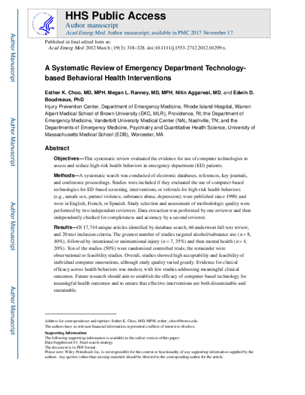 (PDF) A Systematic Review of Emergency Department Technology-based ...