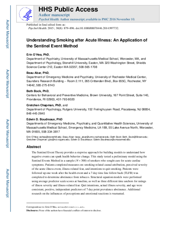 (PDF) Understanding smoking after acute illness: An application of the ...