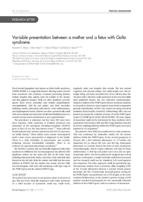 (PDF) Variable presentation between a mother and a fetus with Goltz syndrome
