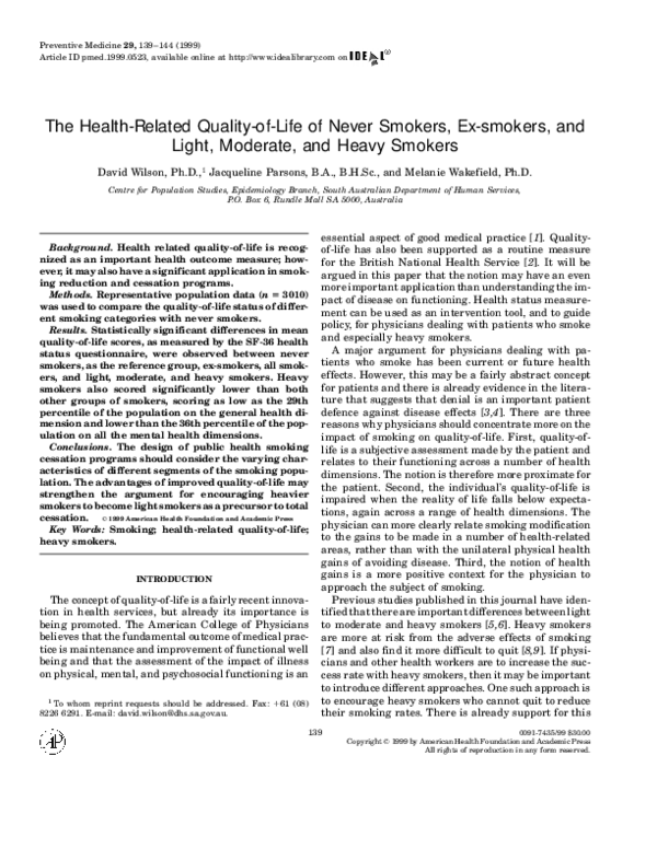 (PDF) The Health-Related Quality-of-Life of Never Smokers, Ex-smokers ...