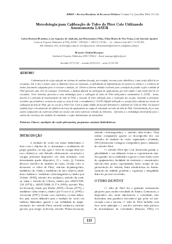 (PDF) Metodologia para Calibração de Tubo de Pitot Cole Utilizando ...