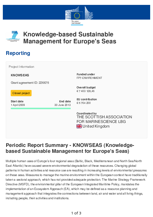 (PDF) Knowledge-based Sustainable Management for Europe‟ s Seas