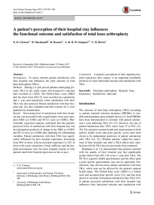 (PDF) A patient’s perception of their hospital stay influences the ...