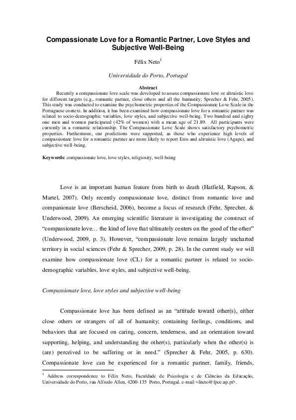 (PDF) Compassionate Love for a Romantic Partner, Love Styles and ...