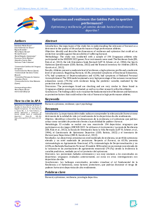 (PDF) Optimism and resilience- the Golden Path to sportive performance?