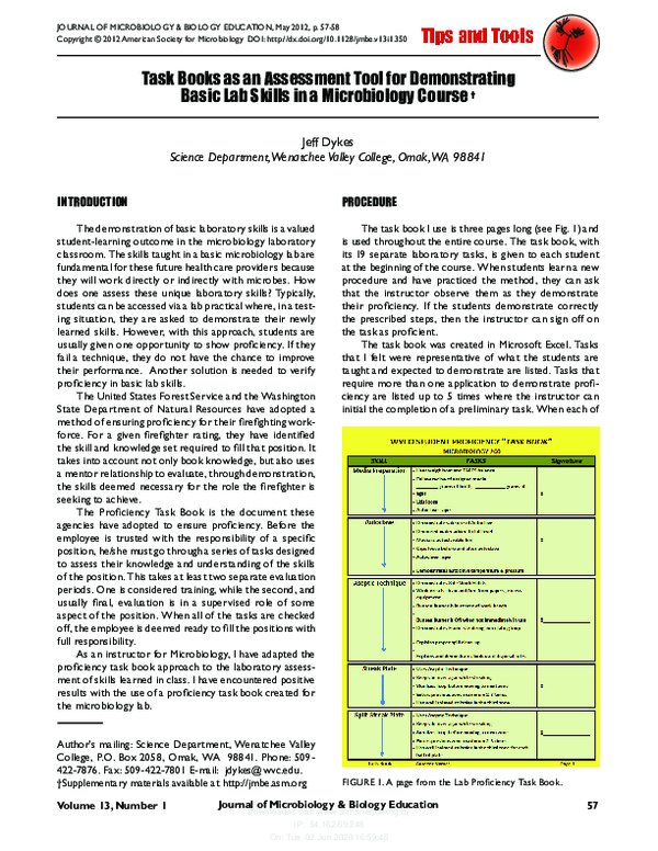 (PDF) Task Books as an Assessment Tool for Demonstrating Basic Lab ...