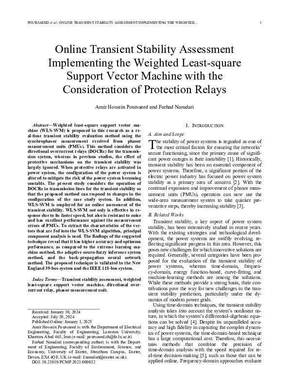 (PDF) Online Transient Stability Assessment Implementing the Weighted Least-Square Support ...