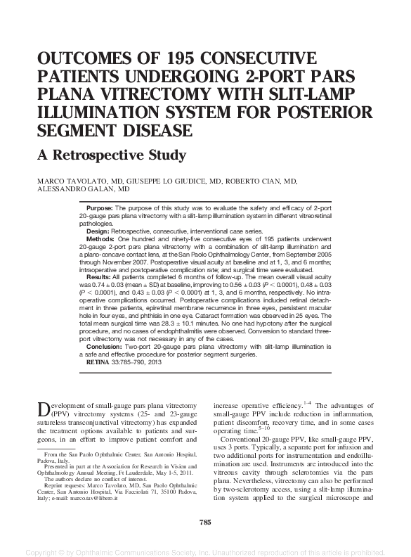 (PDF) Outcomes Of 195 Consecutive Patients Undergoing Two-port Pars ...