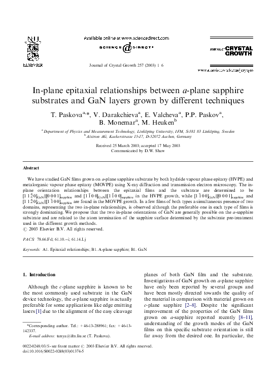 (PDF) In-plane epitaxial relationships between a-plane sapphire ...