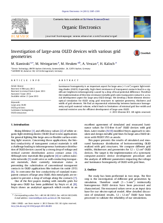 (PDF) Investigation of large-area OLED devices with various grid geometries