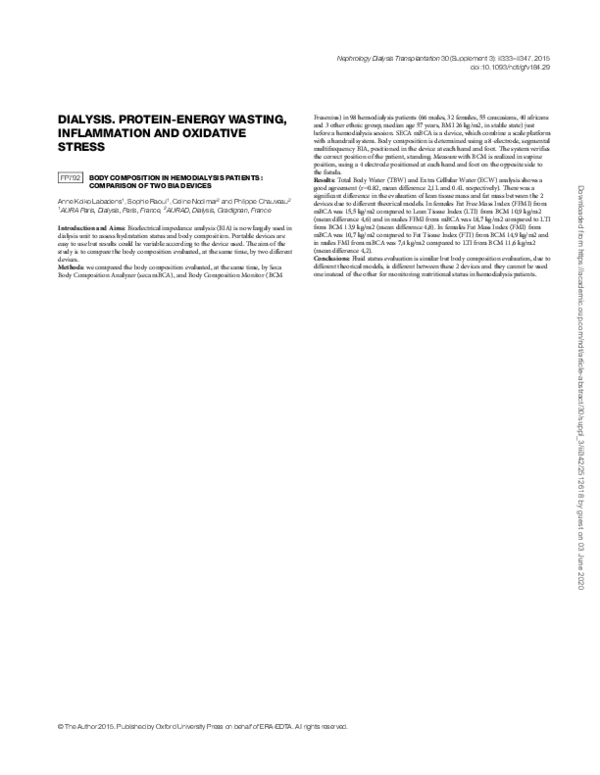 (PDF) FP792 BODY COMPOSITION IN HEMODIALYSIS PATIENTS : COMPARISON OF ...
